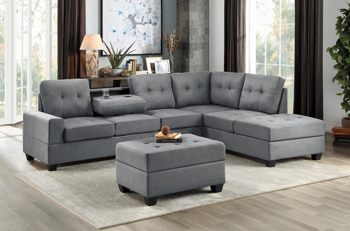 Model 9507DGY Reversible Sectional with Drop-Down Cup Holders and Stor ...